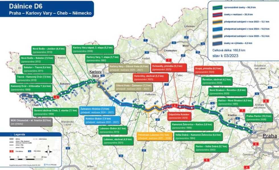 Aktualizovaná mapa jednotlivých úseků dálnice D6 - Ředitelství silnic a ...