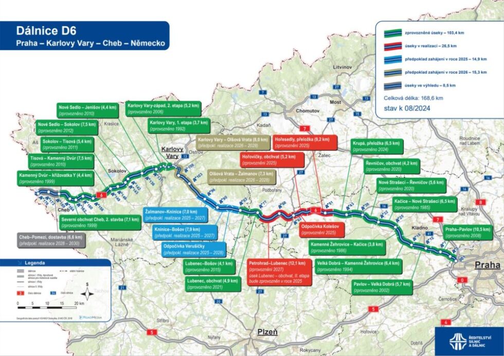 Aktualizovaná mapa jednotlivých úseků dálnice D6 - Ředitelství silnic a ...