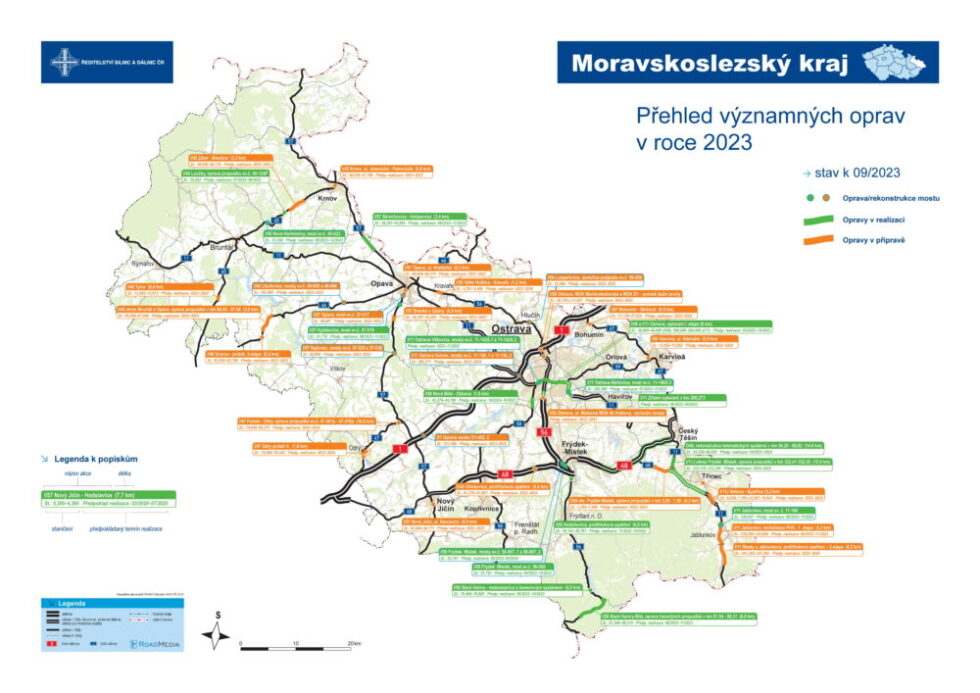 Mapa významných oprav Správy Ostrava (září 2023) - Ředitelství silnic a ... Mapa významných oprav Správy Ostrava (září 2023) - Ředitelství silnic a ...