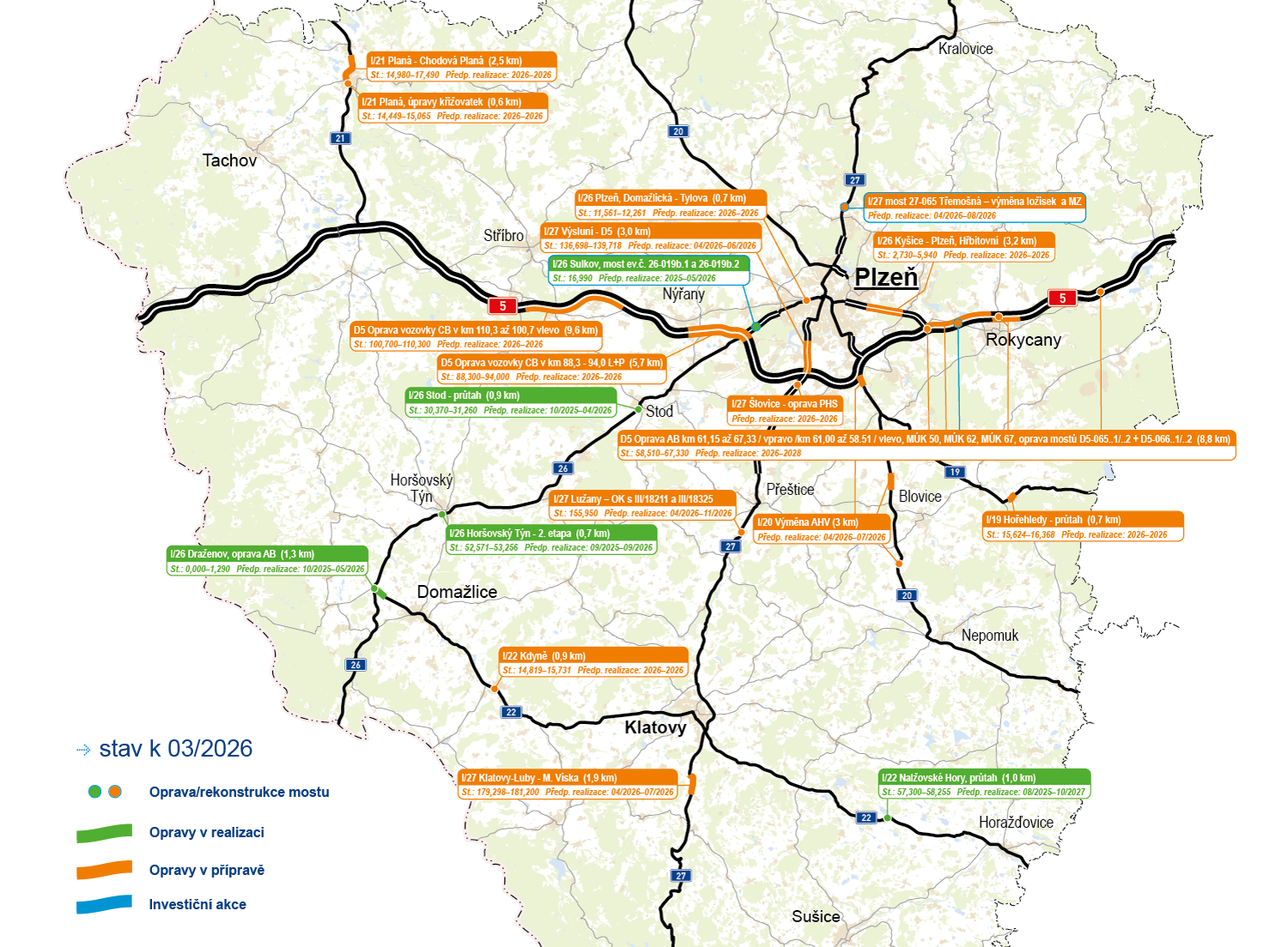 Mapa plánovaných oprav na rok 2026 – březen - Ředitelství silnic a ...