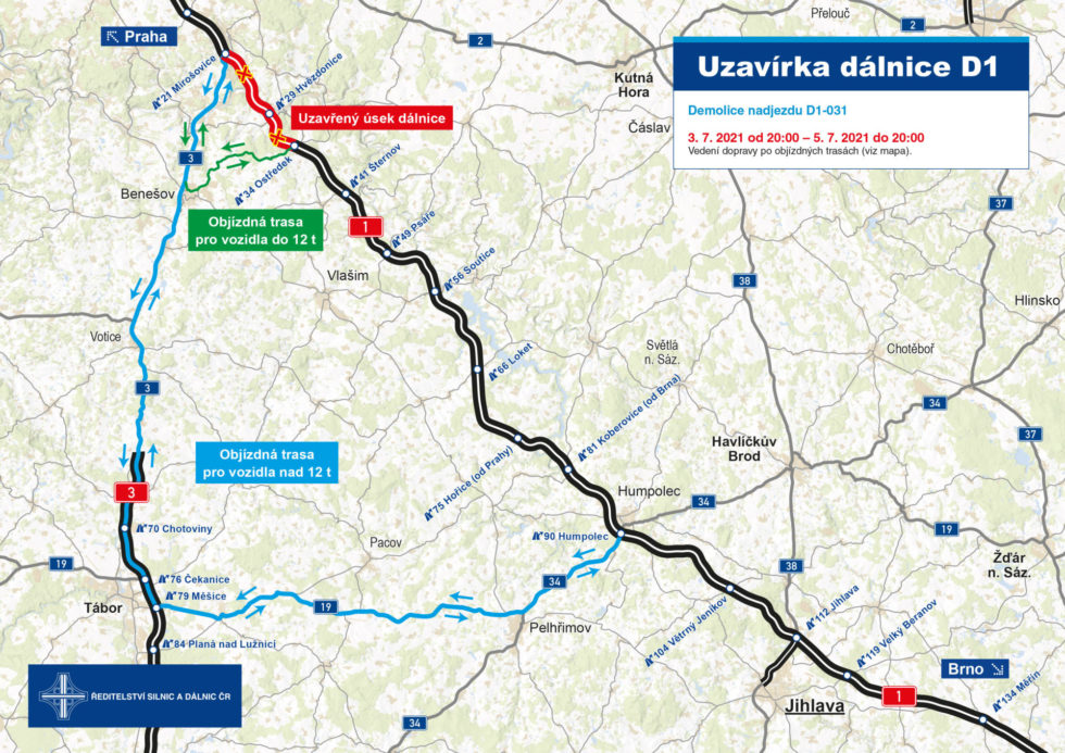 Uzavírka dálnice D1 3.7.-5.7. 2021 - Ředitelství silnic a dálnic s. p ...