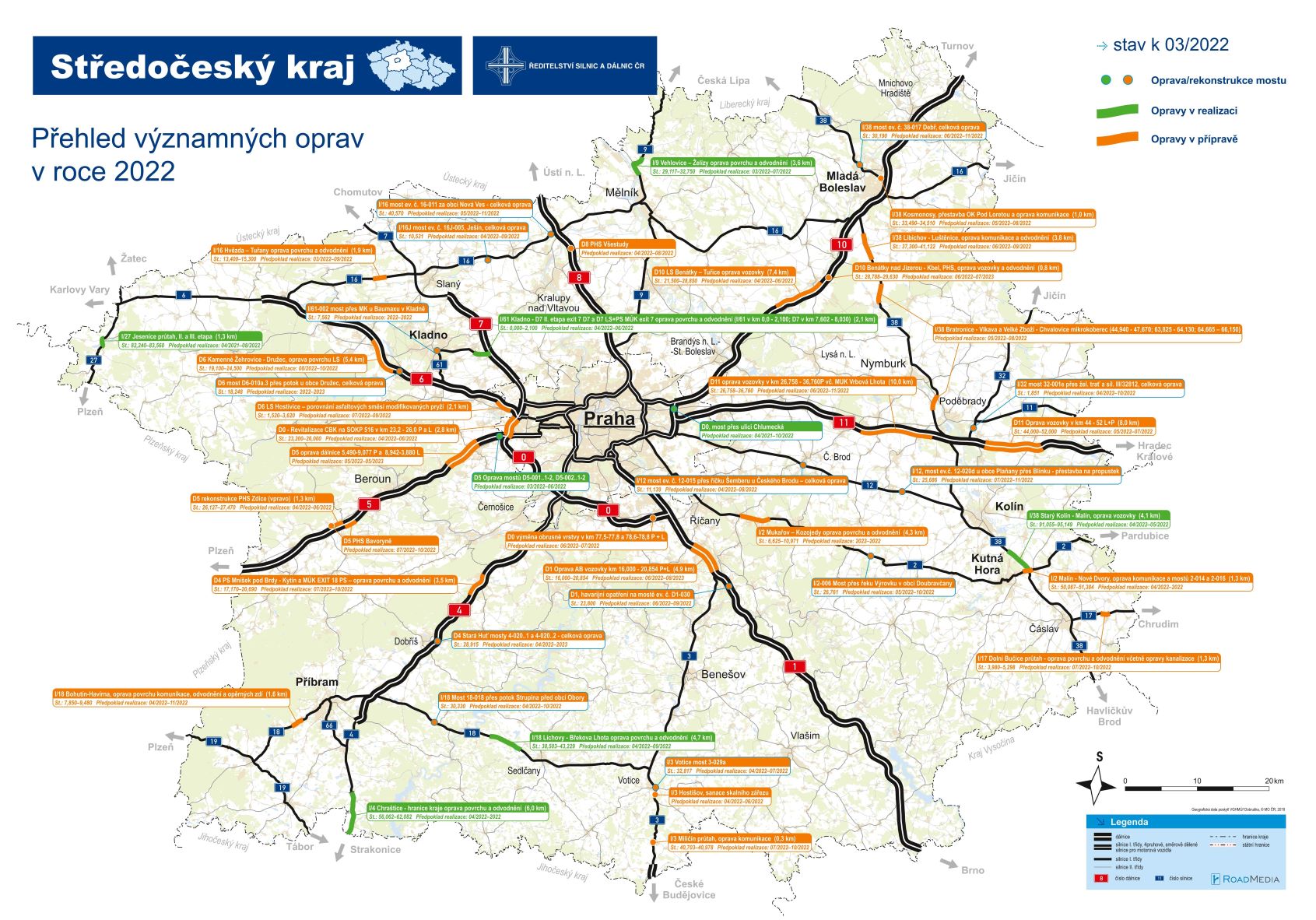 Aktualizovaná mapa oprav na sil. I. tříd a dálnicích ve STC kraji ...