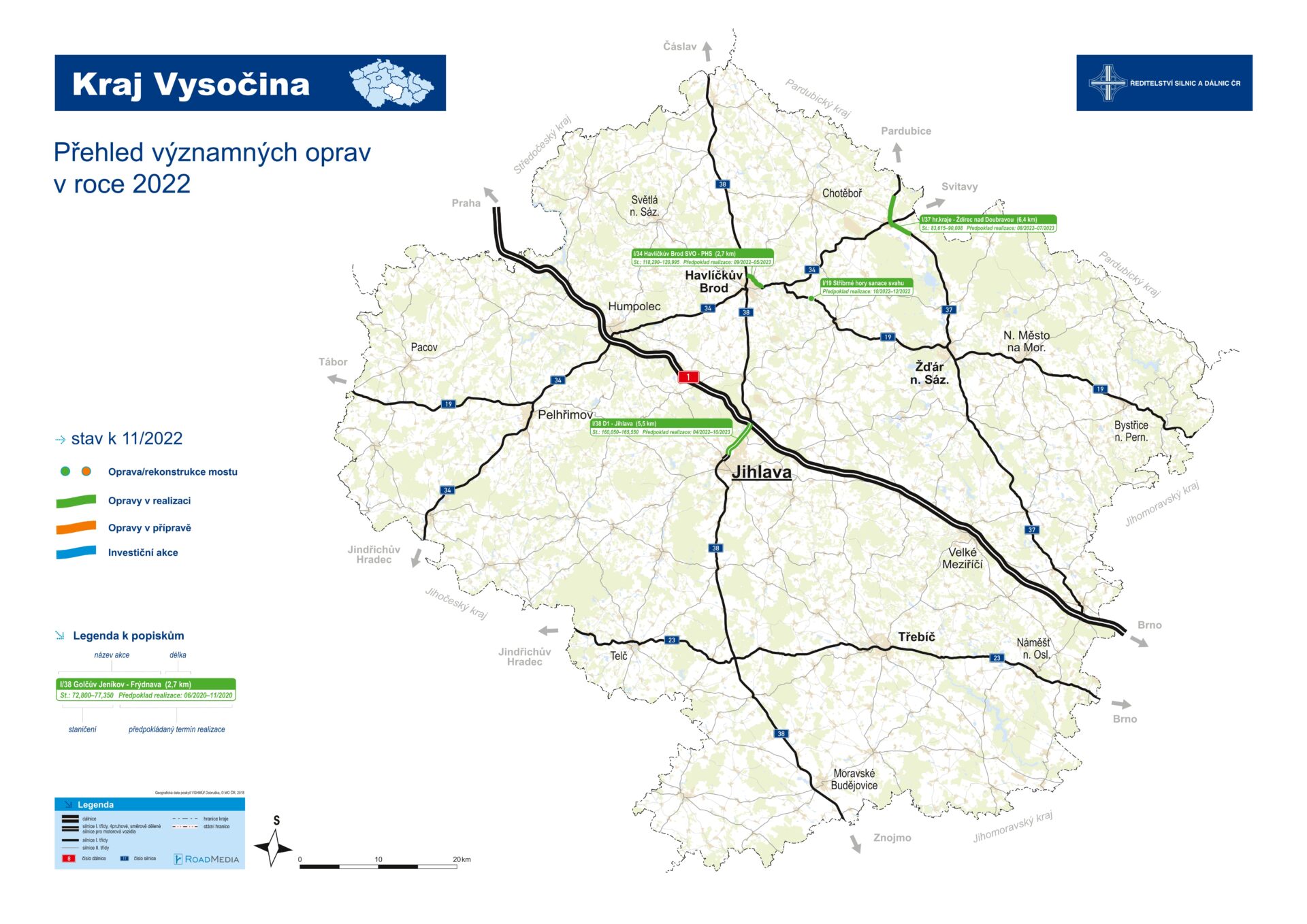 Mapa větších oprav v Kraji Vysočina - Ředitelství silnic a dálnic s. p ...