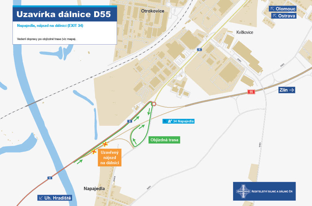 Nájezd na dálnici D55 u Napajedel bude uzavřen od 10. října - Ředitelství silnic a dálnic s. p ...