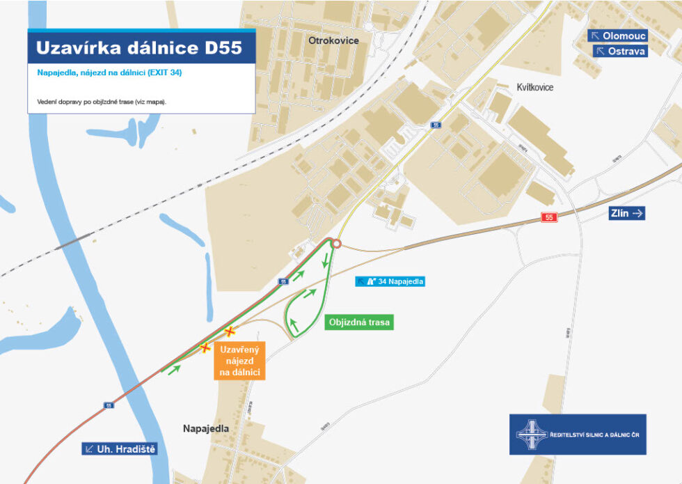 Nájezd na dálnici D55 u Napajedel bude uzavřen od 10. října ...